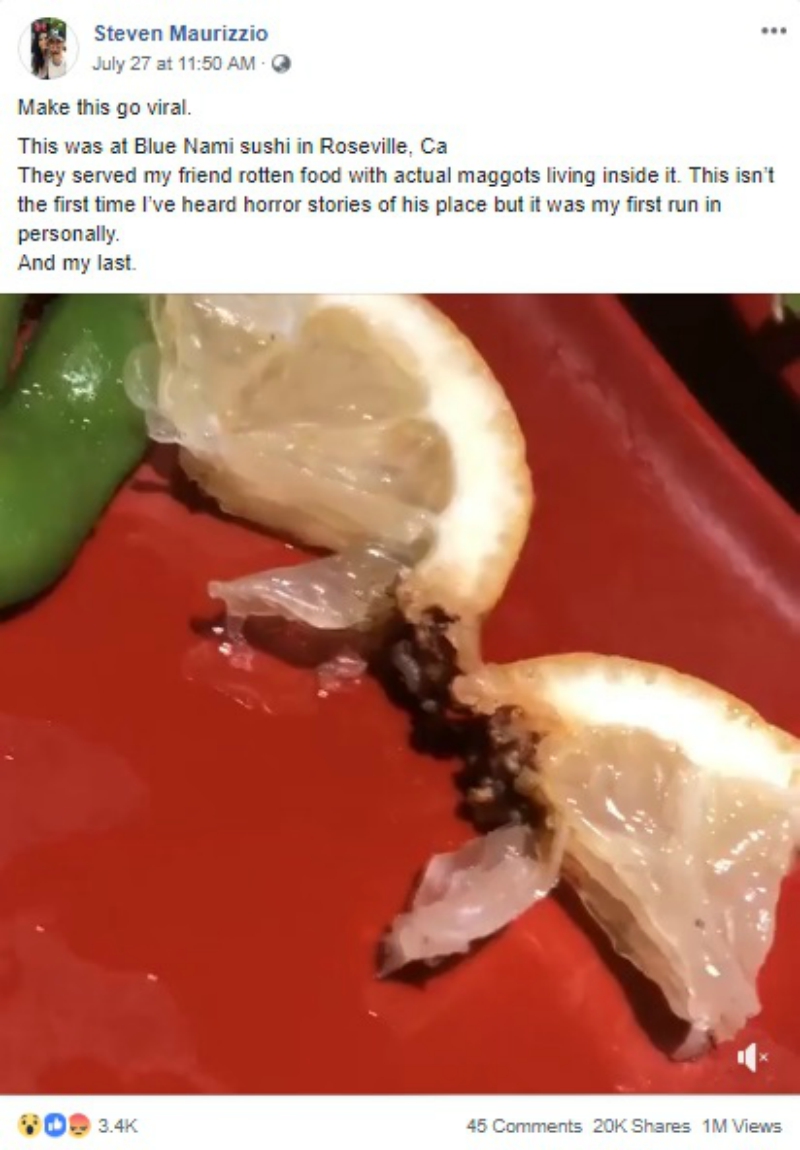 Sushi Restaurant Manager Resigns After Customer Finds Maggot in Lemon ...