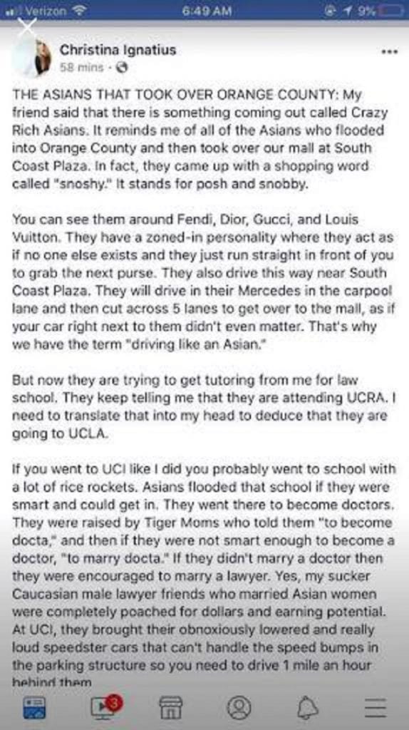 Irvine Lawyer Claims She’s Receiving Threats After Facebook Post Joking ...