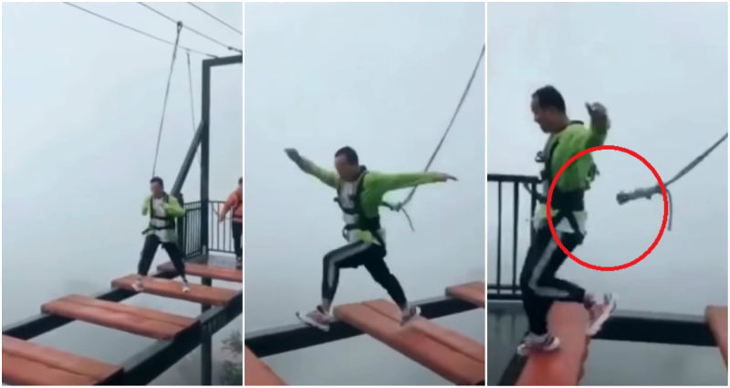 Lucky Tourist Crosses Terrifying Gap Bridge in China as Safety Rope ...