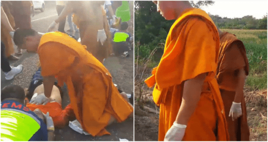 Thai Monks With First-Aid Training Perform CPR on Injured Man