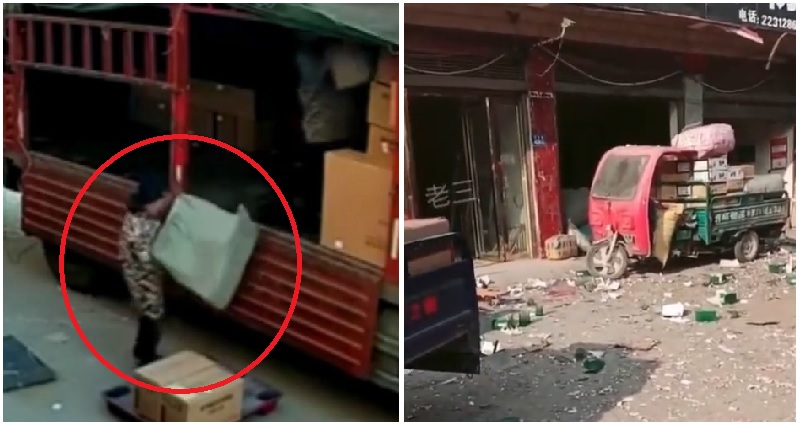 Video: Package explodes on impact after being put on ground by ...