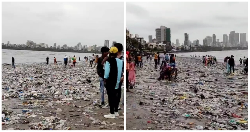 Mumbai beach blanketed with shocking amount of trash washed ashore in ...