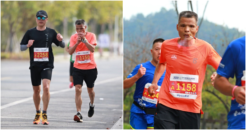 Chinese uncle chain-smokes during 26-mile marathon, beats his own record