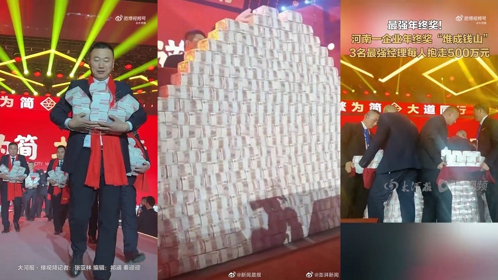 Chinese company has staff collect $9 million in bonuses from 6.5-foot ...