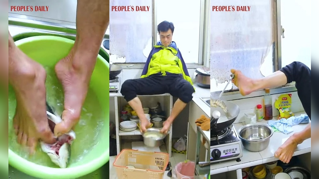 Armless man in China earns praise for using feet to care for newborn ...