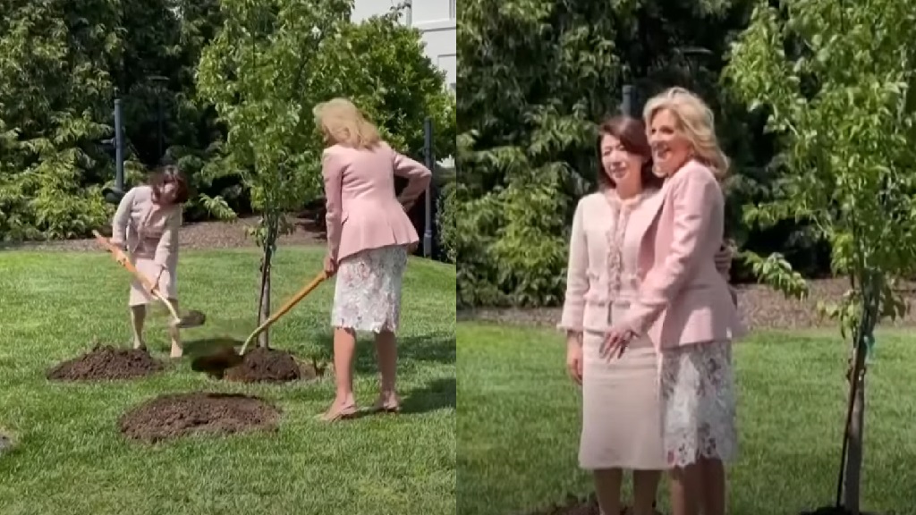 First ladies Jill Biden and Yuko Kishida plant sakura tree to mark US ...
