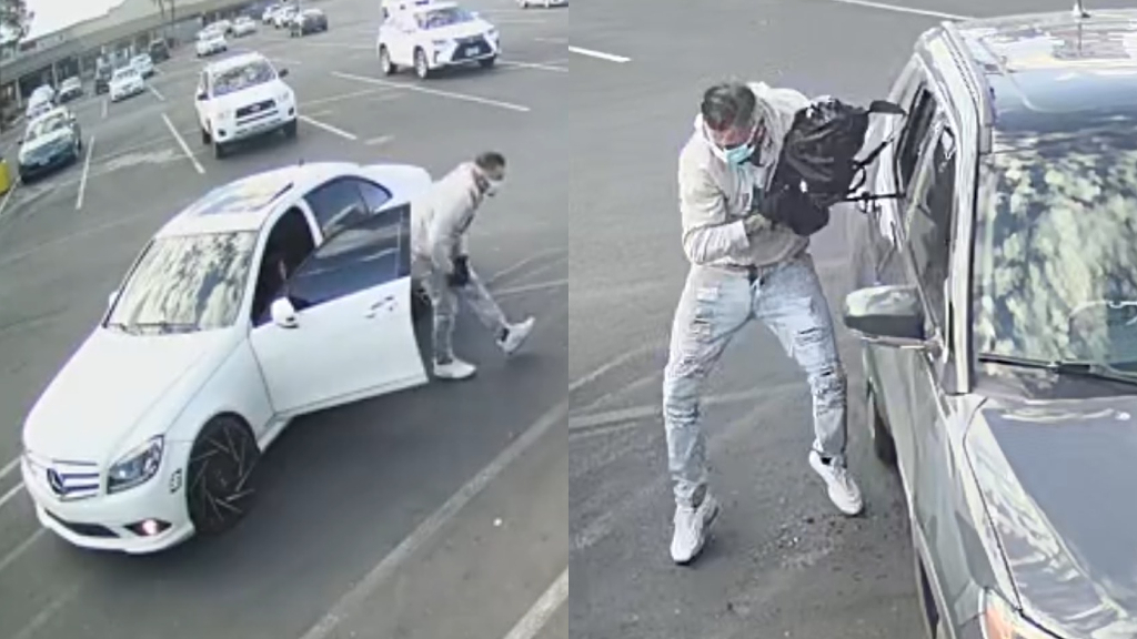Man caught on CCTV snatching woman’s purse, driving away in a Mercedes ...